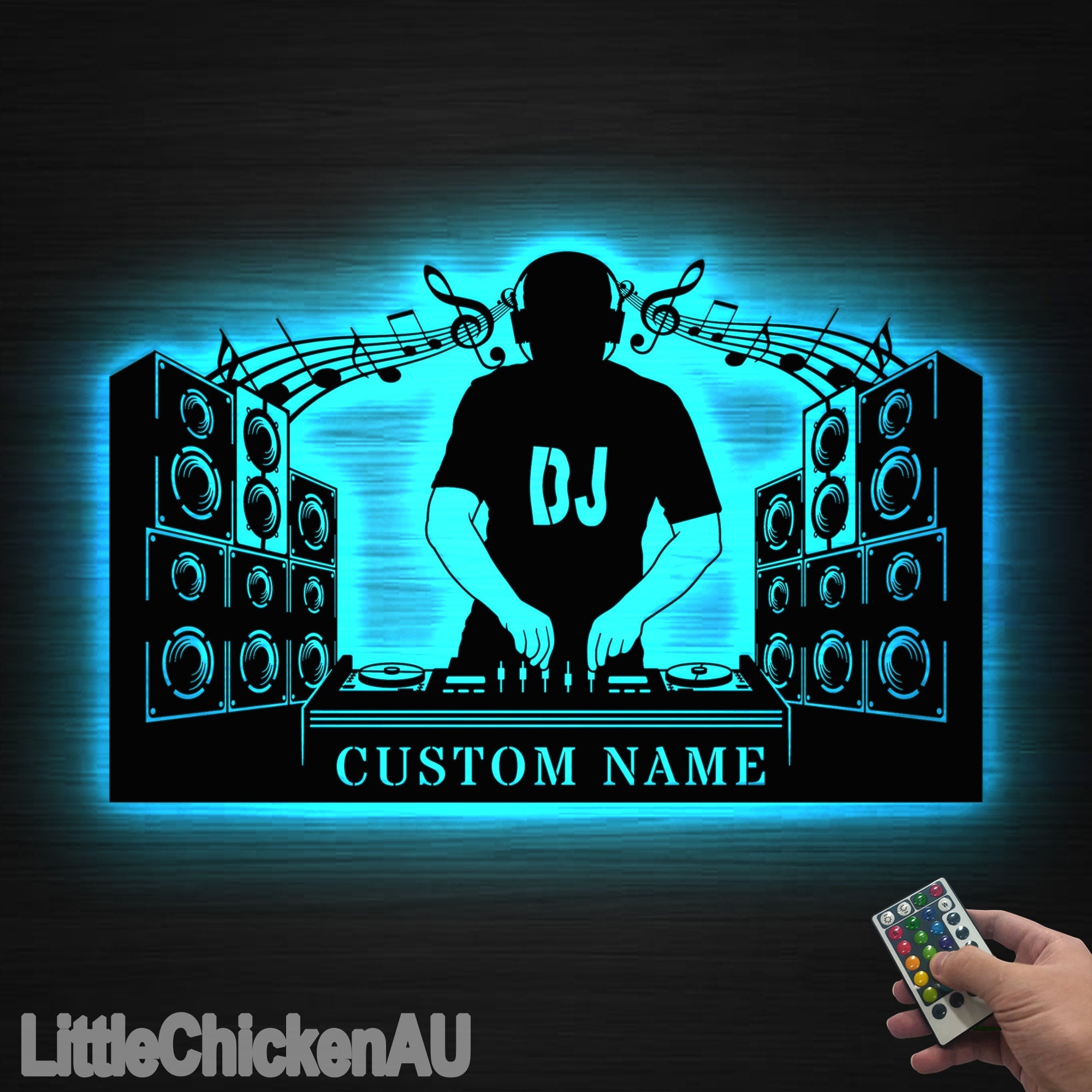 Custom DJ Disc Jockey Music Metal Wall Art With Led Lights Personalized ...