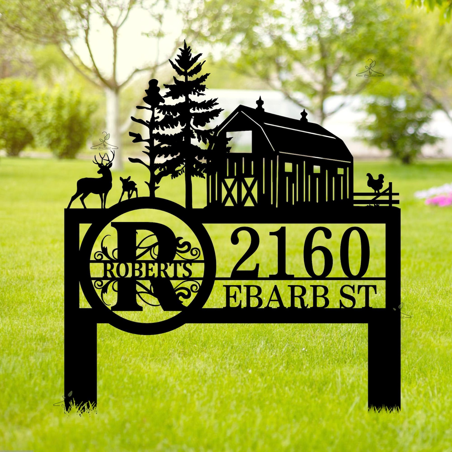 Custom Farmhouse Address Sign With Stakes, Personalized monogram Yard ...