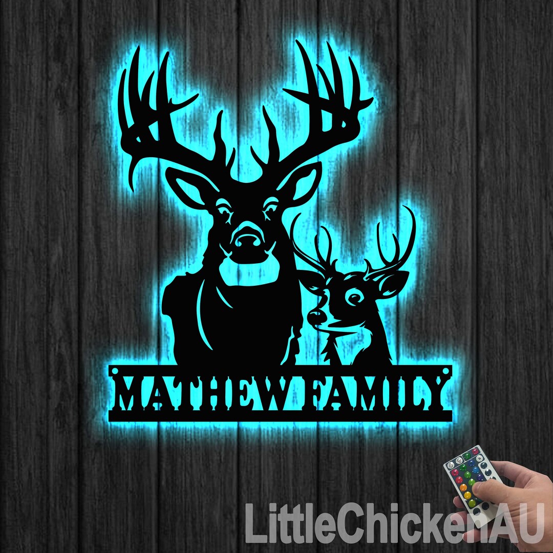 Custom Deer Metal Wall Art With Led Lights, Personalized Deer Sign ...