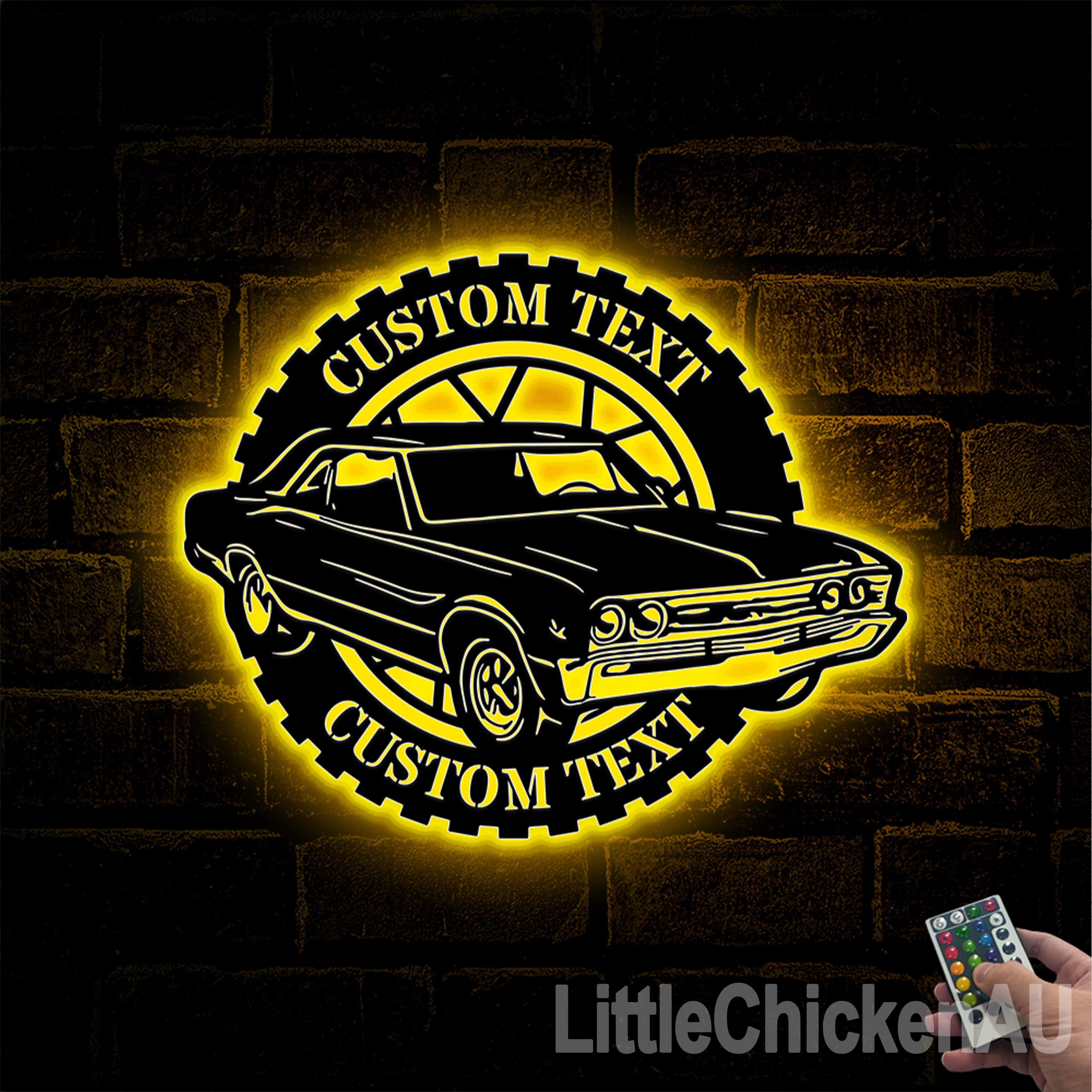 Custom Muscle Car Metal LED Sign, Personalized Text Garage Decor ...