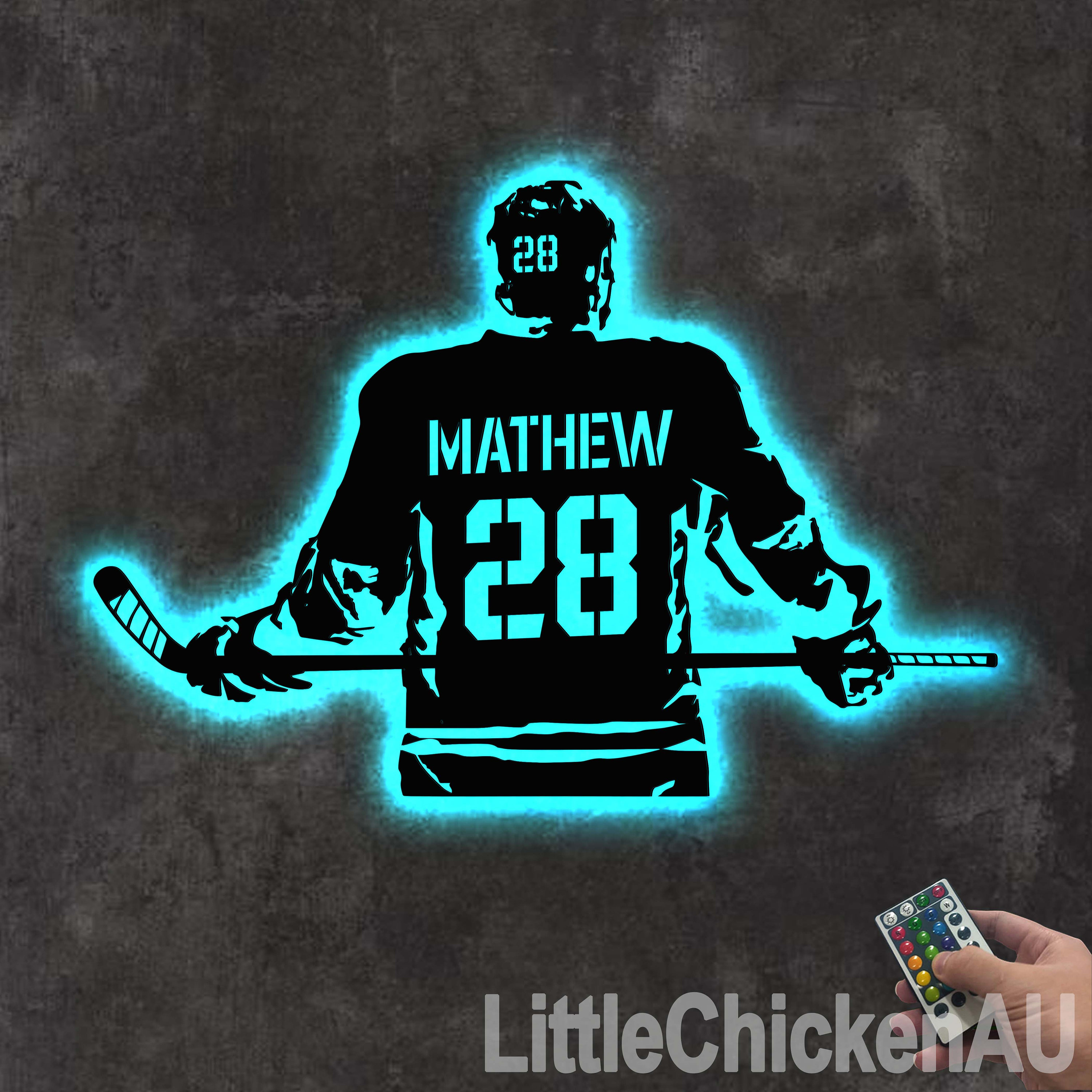 Custom Metal Hockey Sign With LED, Personalized Name & Number Wall Art ...
