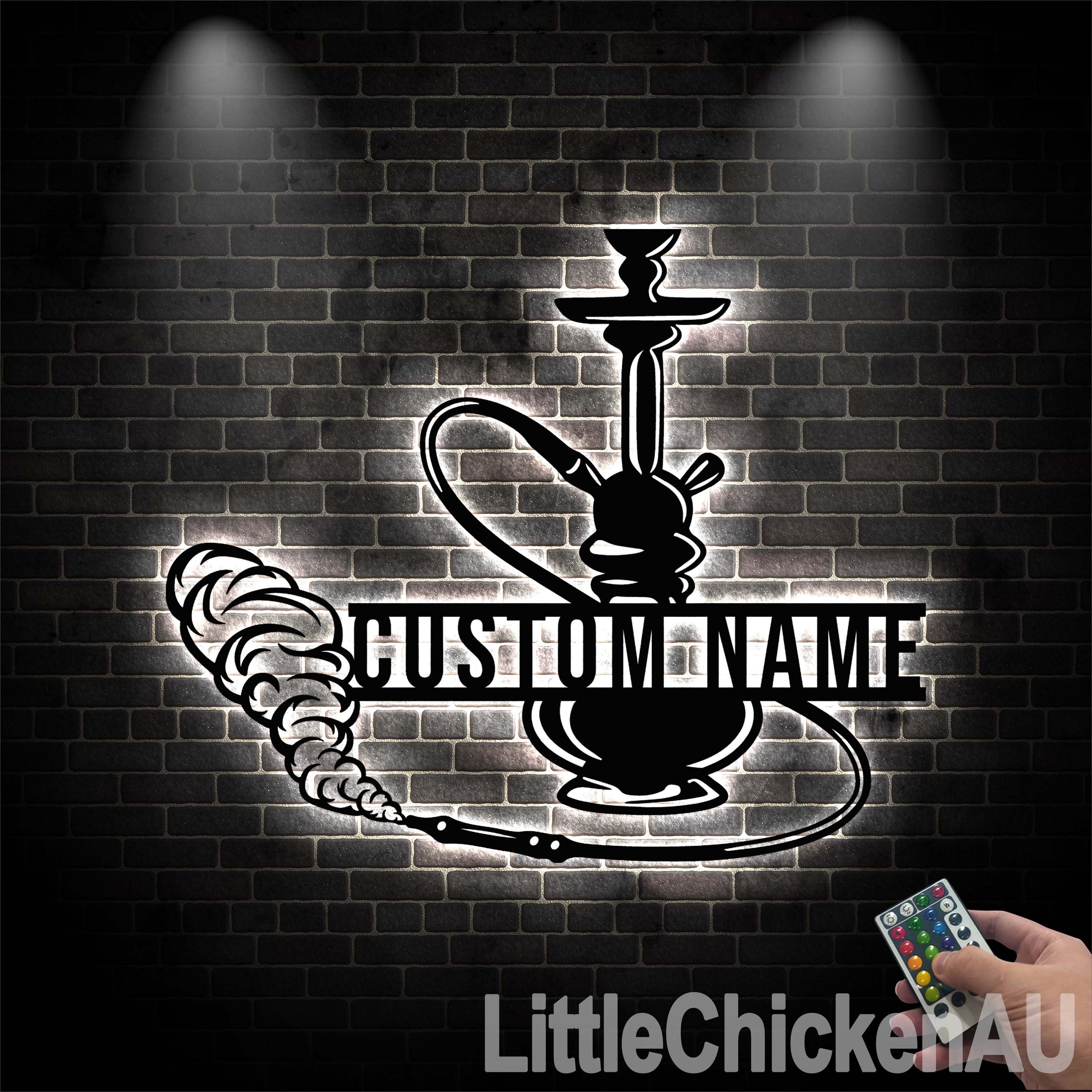 Personalized Shisha Hookah Metal Wall Art LED Light Custom Smoke Shop ...