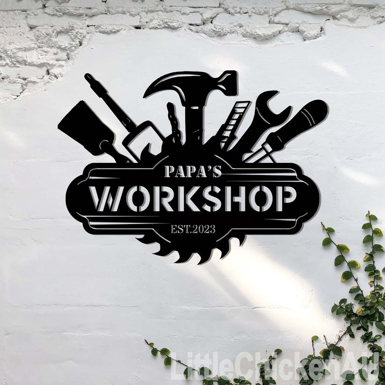 Personalized Fathers Day Sign Workshop Sign Wall Art LED Papas Work ...