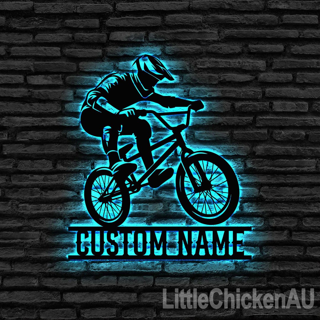 Personalized BMX Bike Metal Wall Art With LED Lights Custom Bicycle ...