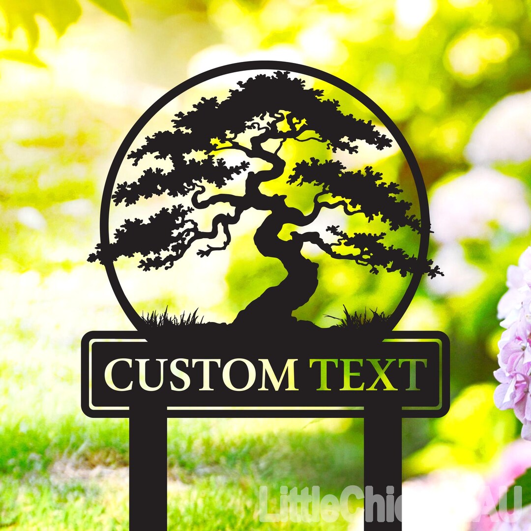 Personalized Bonsai Tree Garden Sign With Stake,metal Bonsai Garden ...