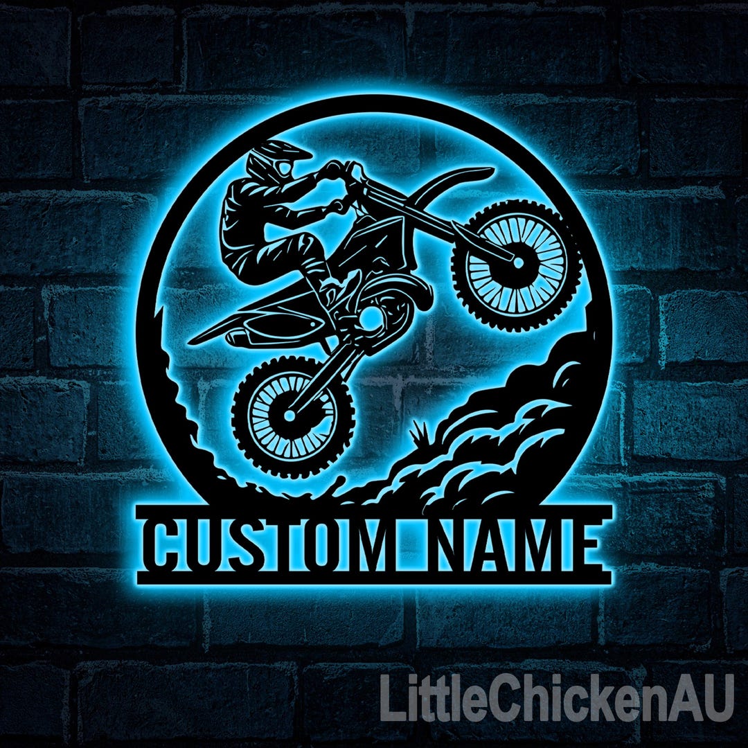 Custom Motocross Metal Sign With LED Lights, Motocross Dirt Bike Wall ...