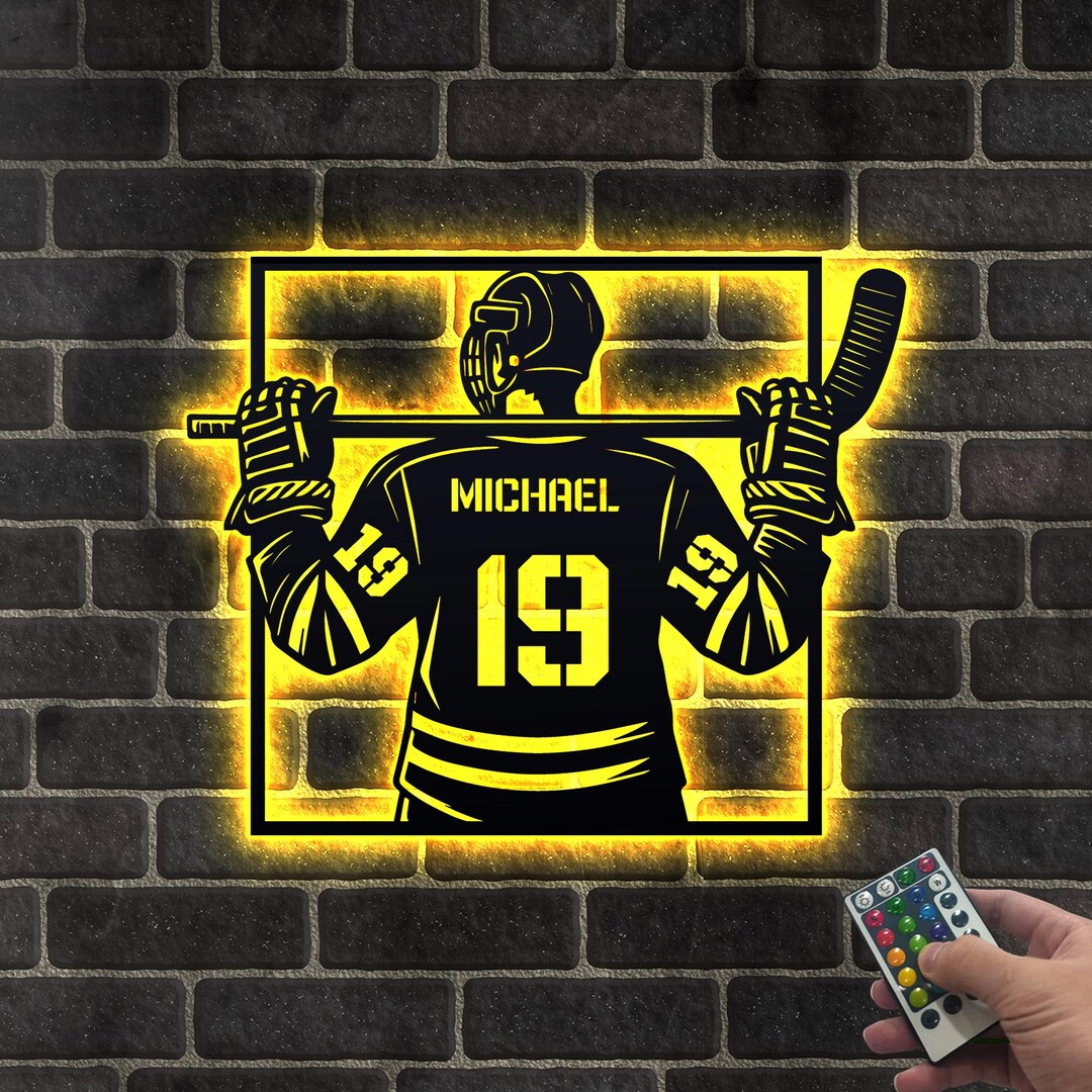 Custom Hockey Metal Sign With Led Lights, Personalized Hockey Player ...