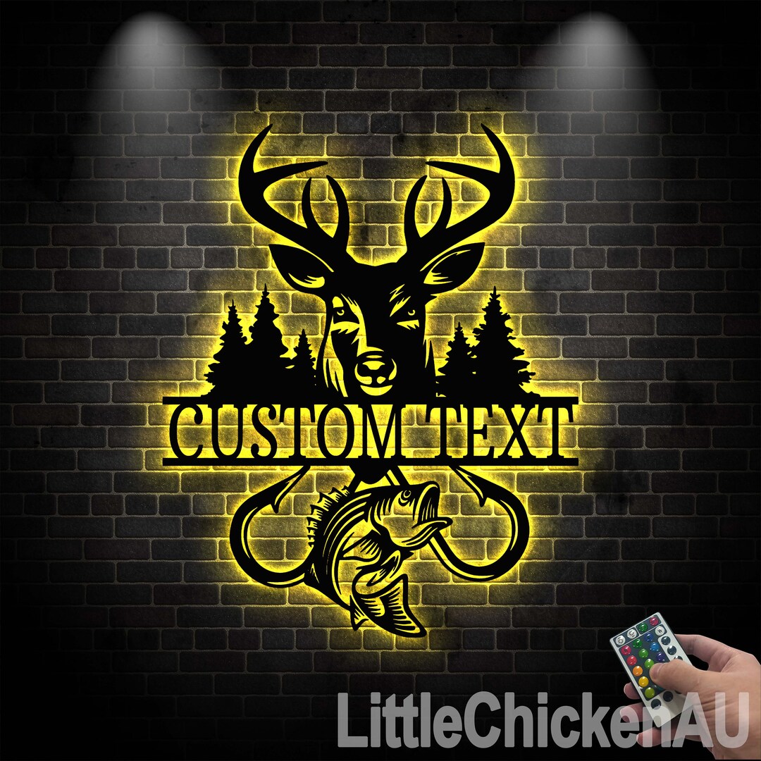 Deer Head Buck Fish Custom Metal Name Sign Last Name Sign for Home ...