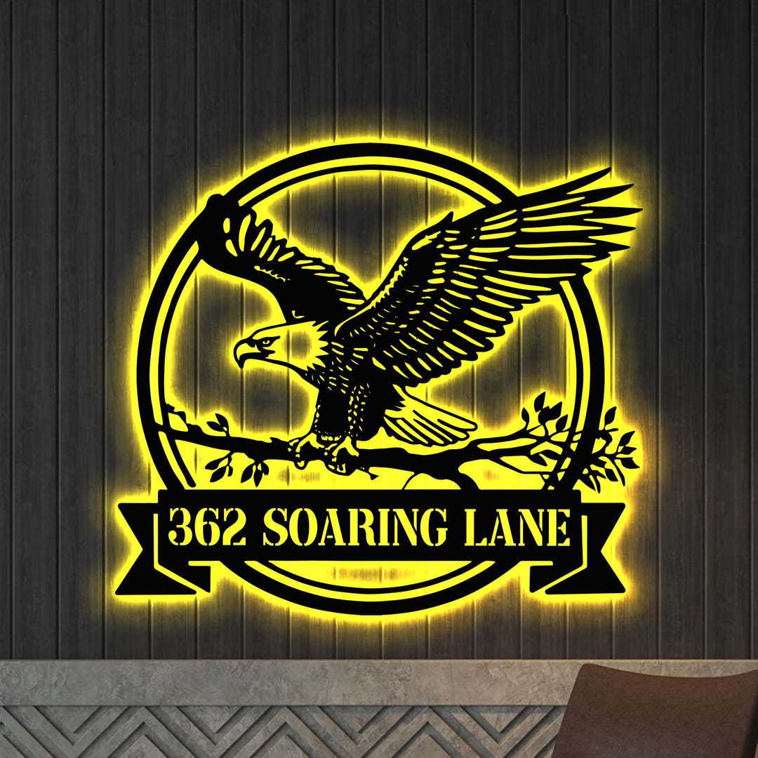 Custom Eagle Metal Sign With LED Light, Personalized Address Sign ...