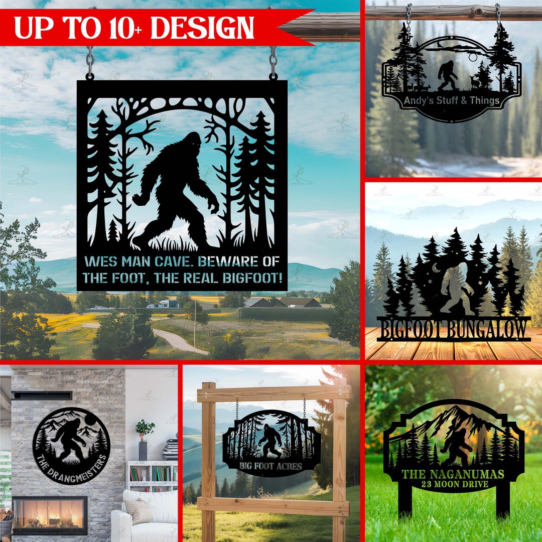 Personalized Bigfoot Cabin Sign, Custom Sasquatch Metal Wall Art Sign ...