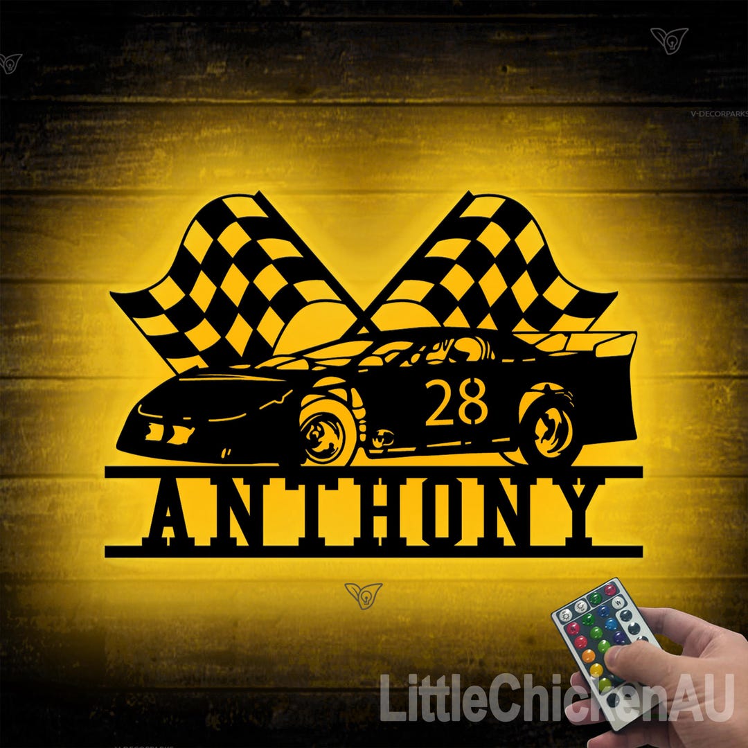 Personalized Racing Car Metal Sign With LED Lights, Custom Race Car ...