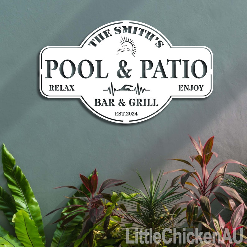 Custom Pool & Patio Sign, Swimming Pool Decor, Metal Sign, Personalized ...