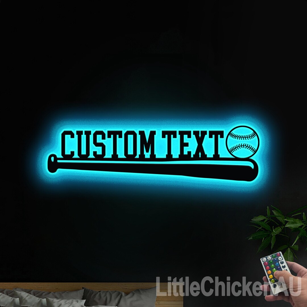 Personalized Baseball Sign Metal Wall With LED Light, Baseball Player ...