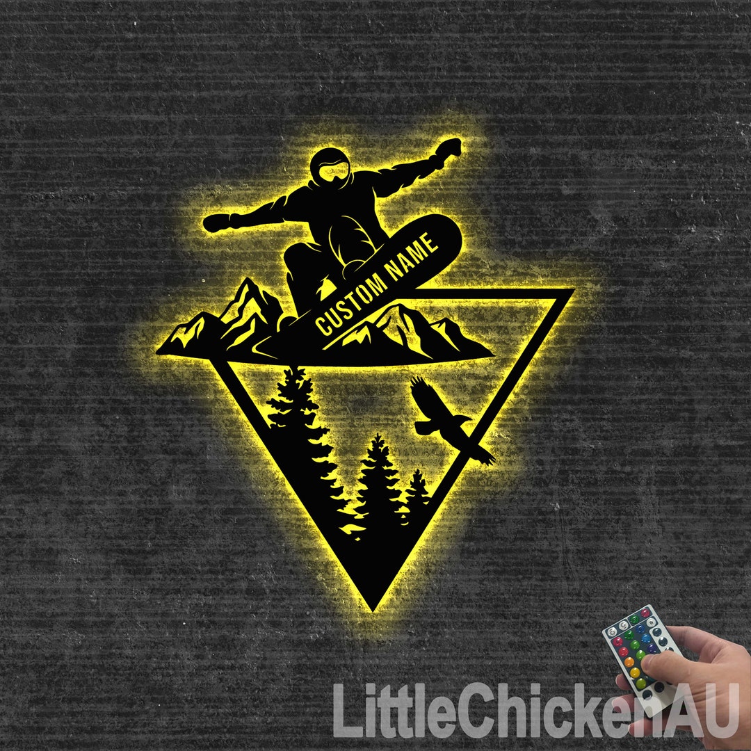 Snowboarding Metal Wall Art LED Light Custom Personalized Snowboard ...