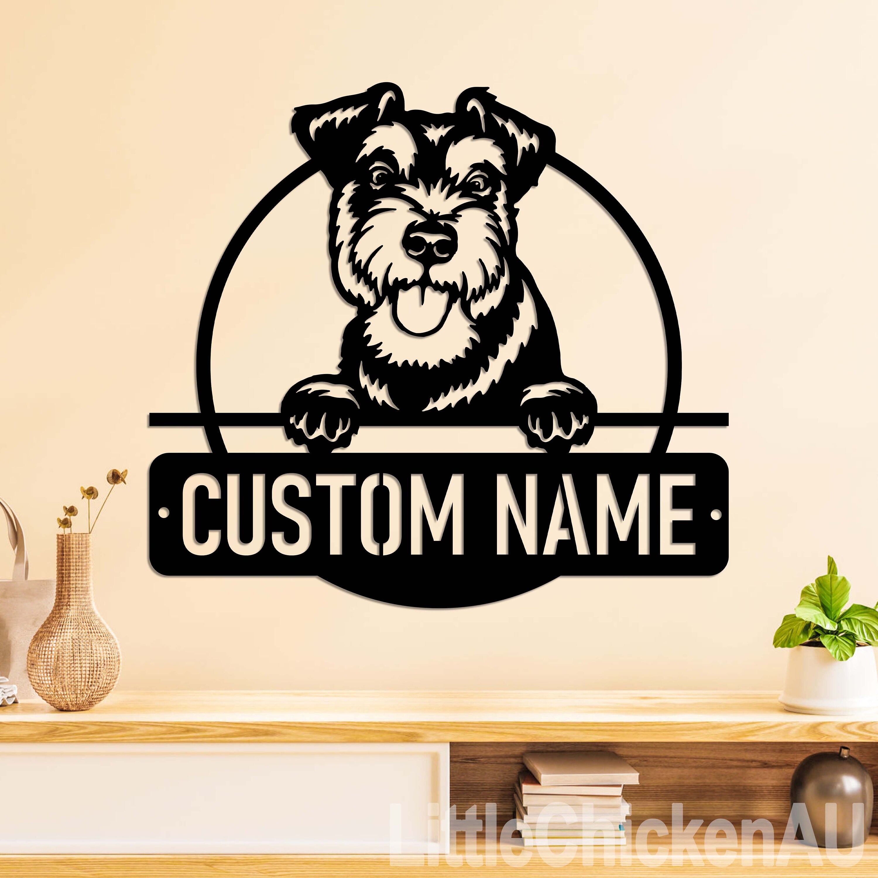 Peeking Miniature Schnauzer Metal Wall Art LED Light Custom ...
