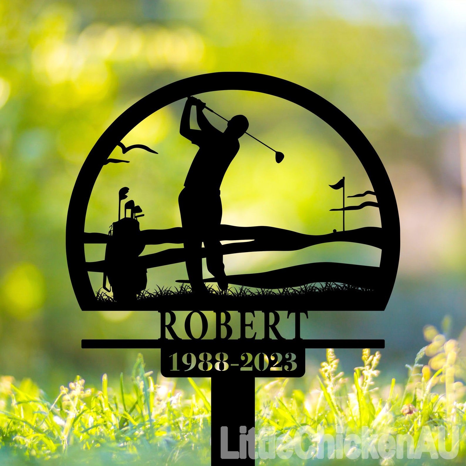 Personalized Golf Memorial Stake, Golfer Loss, Golfer Name Metal Stake ...