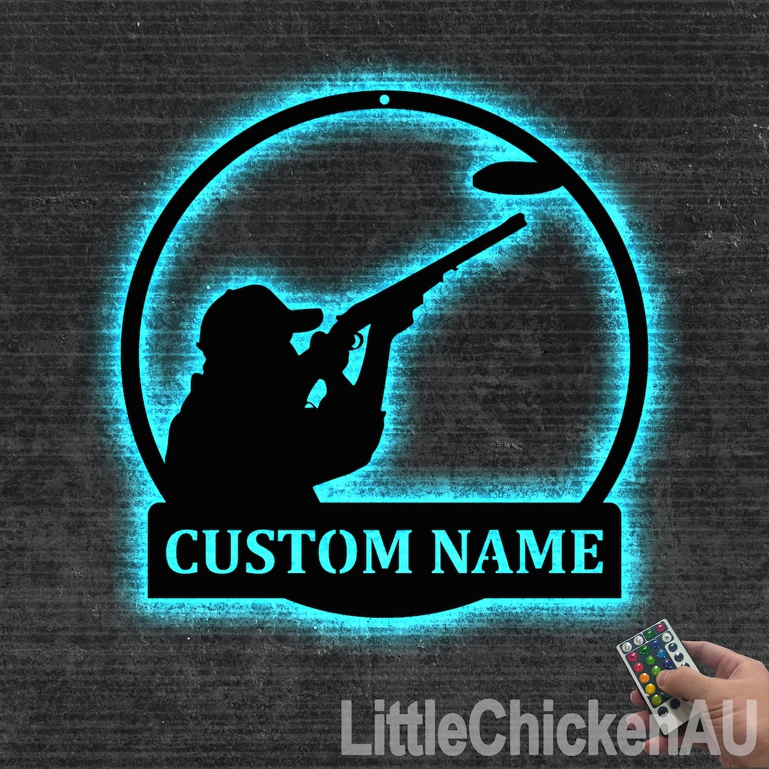 Trap Shooting Metal Wall Art LED Light Custom Personalized Shotgun Name ...