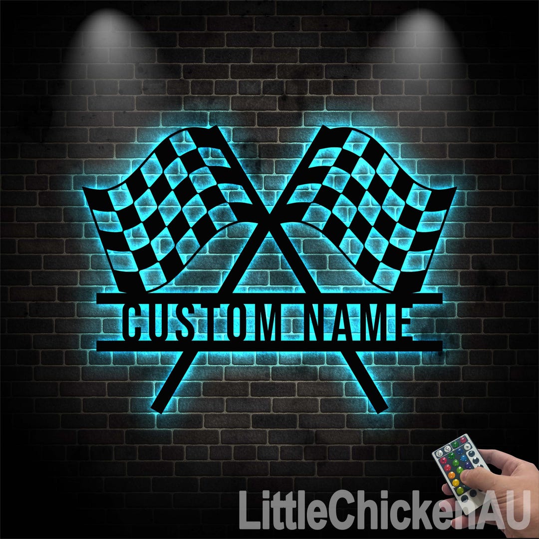 Personalized Start Finish Racing Flag Metal Wall Art LED Lights, Custom ...