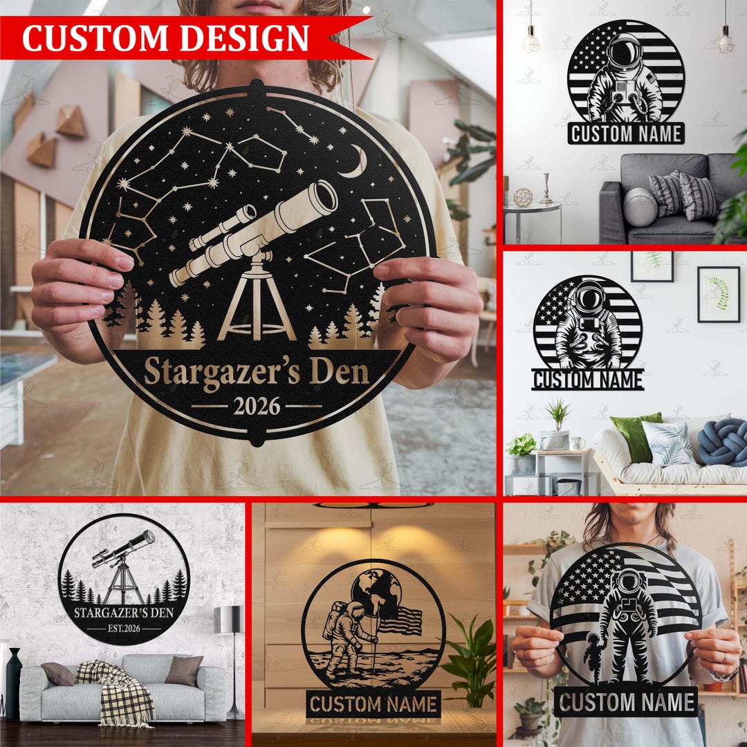 Personalized Space Astronaut Metal Sign, Custom Name Bedroom Wall Decor ...