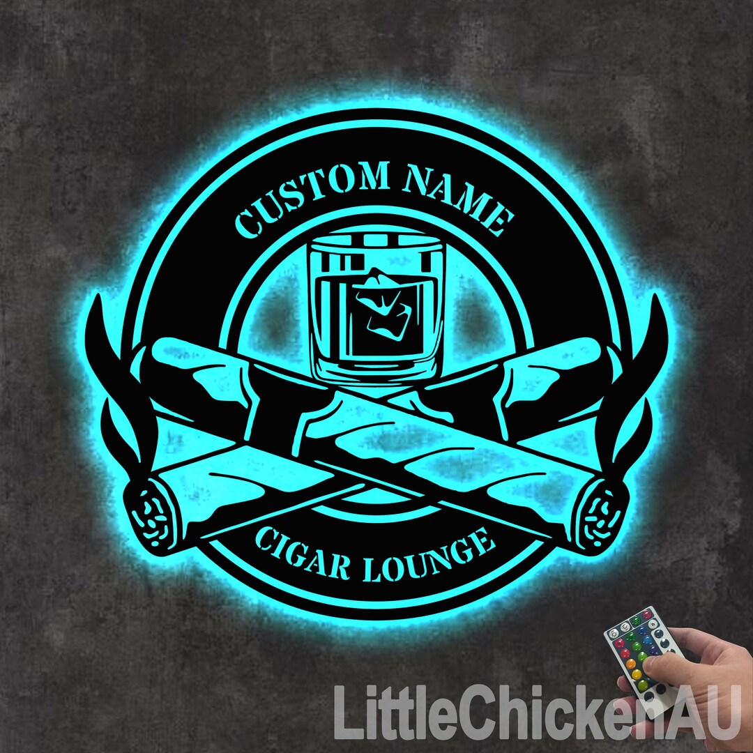 Personalized Cigar Lounge Metal Wall Art LED Light Custom Smoking Cigar ...
