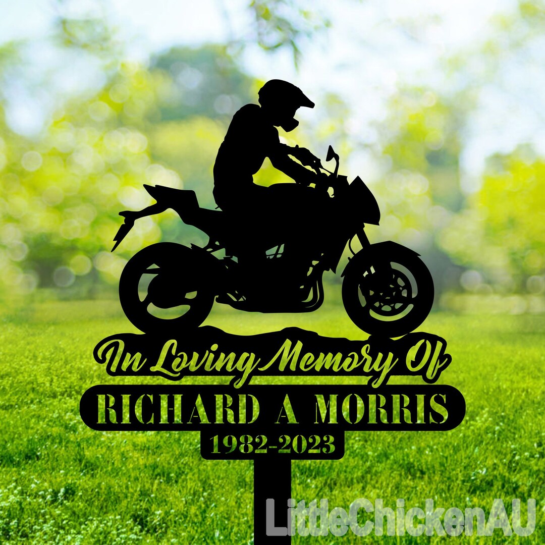 Biker Motorcycle Rider Memorial Stake Custom, Biker Metal Stake ...
