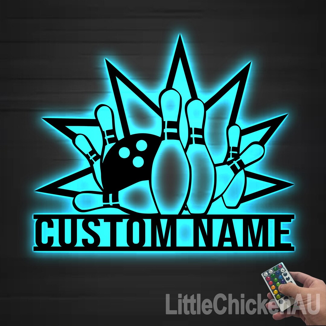 Personalized US Bowling Metal Wall Art With LED Lights Custom Bowling ...