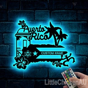 Personalized Puerto Rico Metal Sign LED Light, Born in Puerto Rico ...