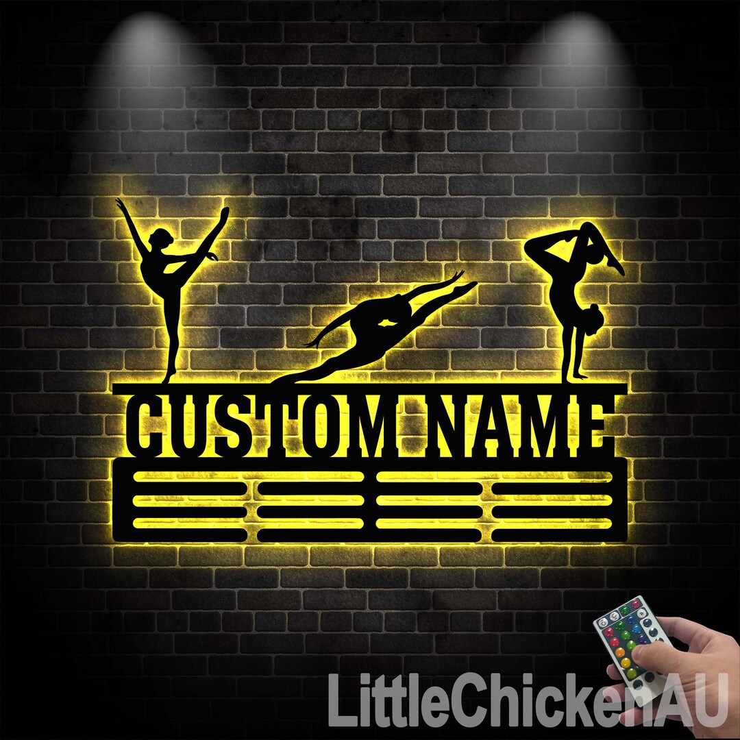 Personalized Gymnastics Medal Holder Led Lights, Custom Gymnast Name ...