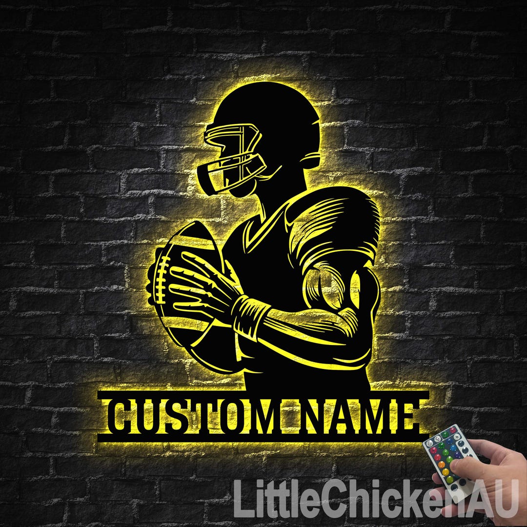 Custom Football Metal Sign With LED Lights, Football Player Name Sign ...