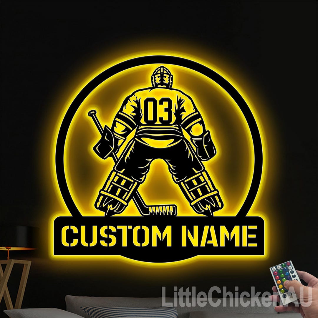 Personalized Hockey Goalie Metal Wall Art With LED Light, Custom Hockey ...