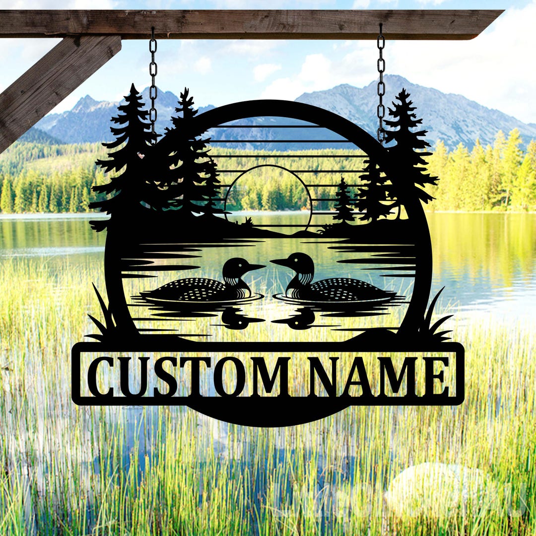 Custom Loon Lake Metal Sign, Personalized Name Lake Decor, Lake Decor ...