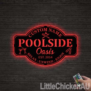 Personalized Poolside Oasis Metal Wall Art Led Light Custom Tiki Bar ...