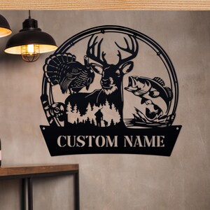 Personalized Deer Turkey and Bass Fishing Metal Led Lights Hunting Sign ...