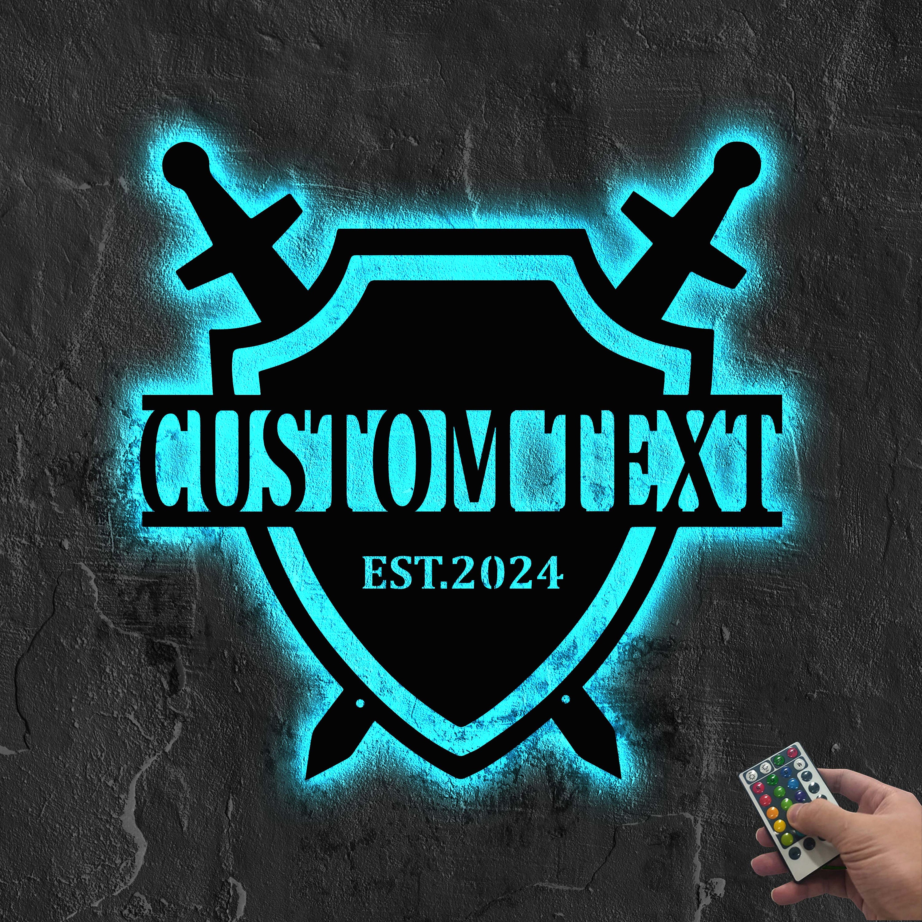 Personalized Family Shield Metal LED Sign, Metal Medieval Shield ...