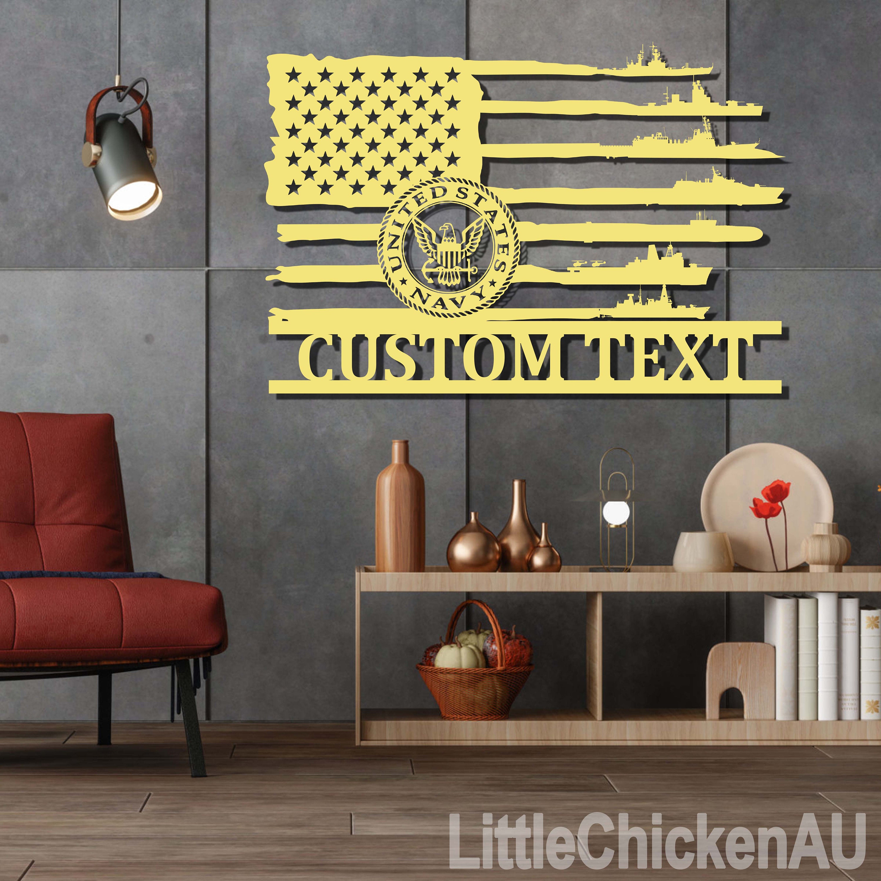 Custom US Flag Navy Ships Sign, American Flag Navy Ship Metal Wall ...