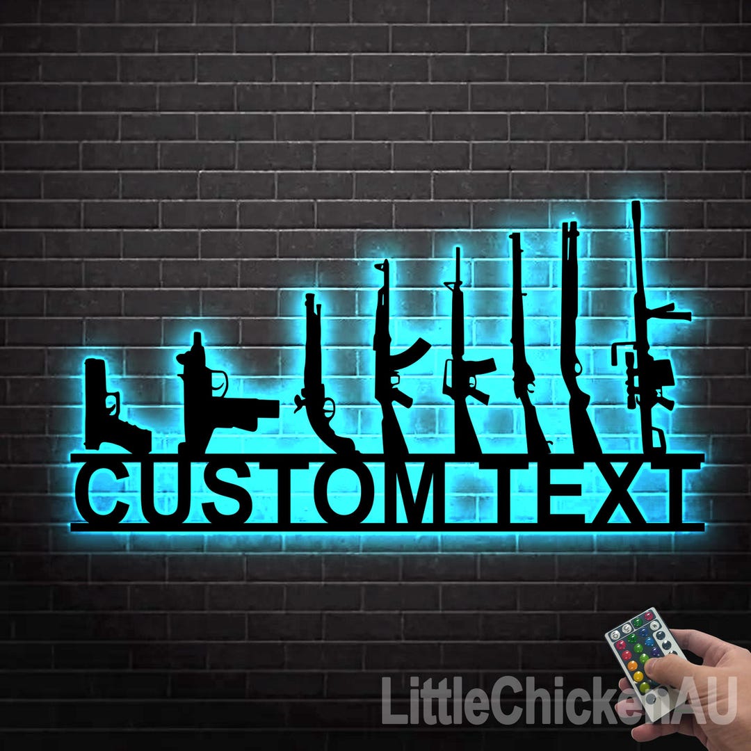 Personalized Gun Metal Sign LED, Gun Metal Sign, Gun Owner Gift, Armory ...