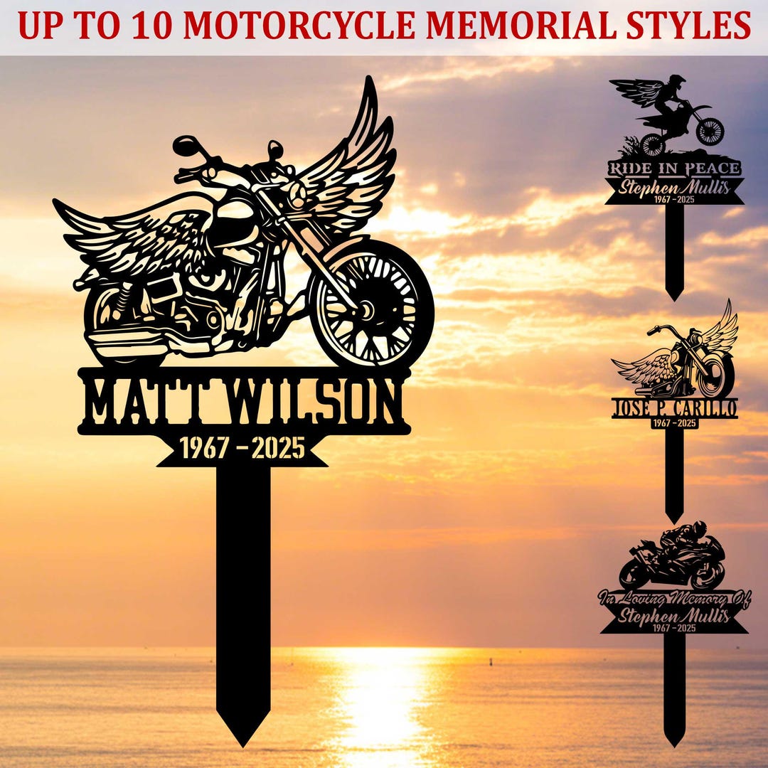 Personalized Biker Memorial Metal Sign, Custom Motorcycle Grave Marker ...