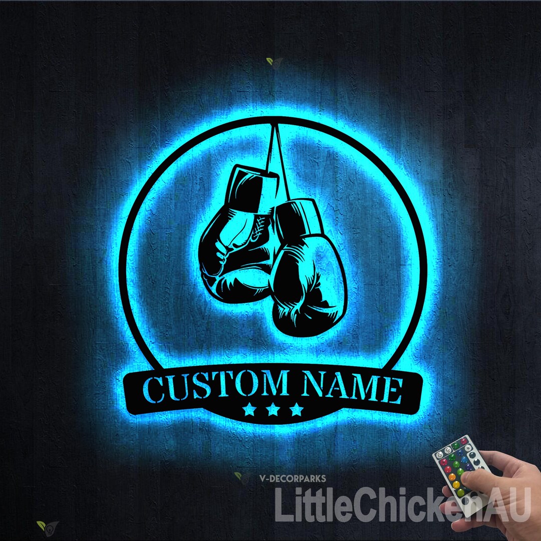Personalized US Boxing Gloves Metal Wall Art With LED Lights, Custom ...