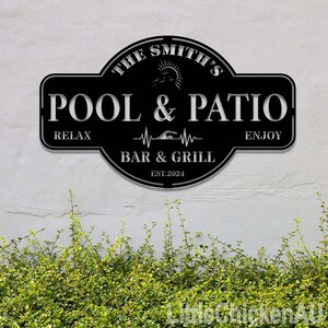 Custom Pool & Patio Sign, Swimming Pool Decor, Metal Sign, Personalized ...