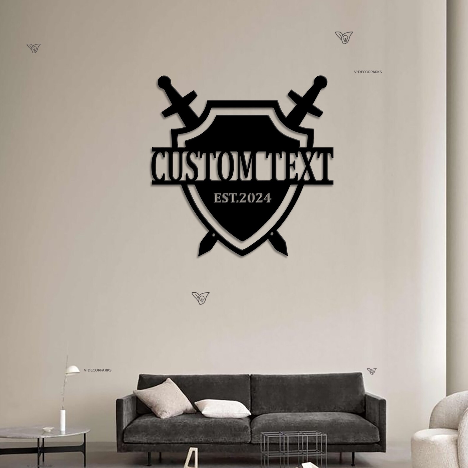 Personalized Family Shield Metal LED Sign, Metal Medieval Shield ...