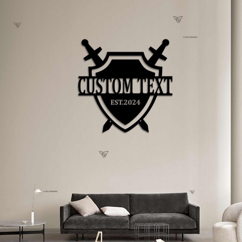 Personalized Family Shield Metal LED Sign, Metal Medieval Shield ...