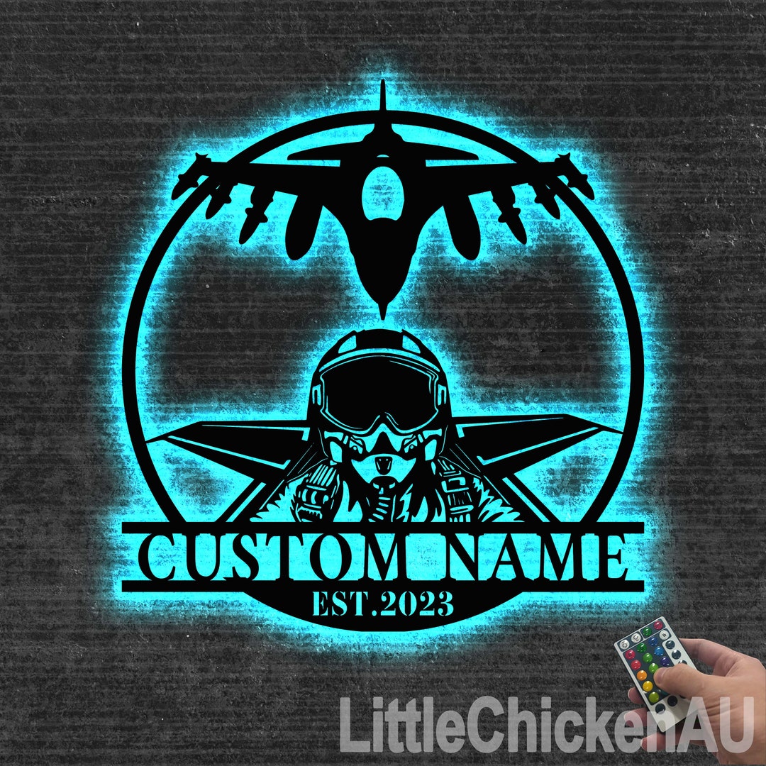 Custom Pilot Metal Wall Art LED, Personalized Fighter Jet Pilot Name ...