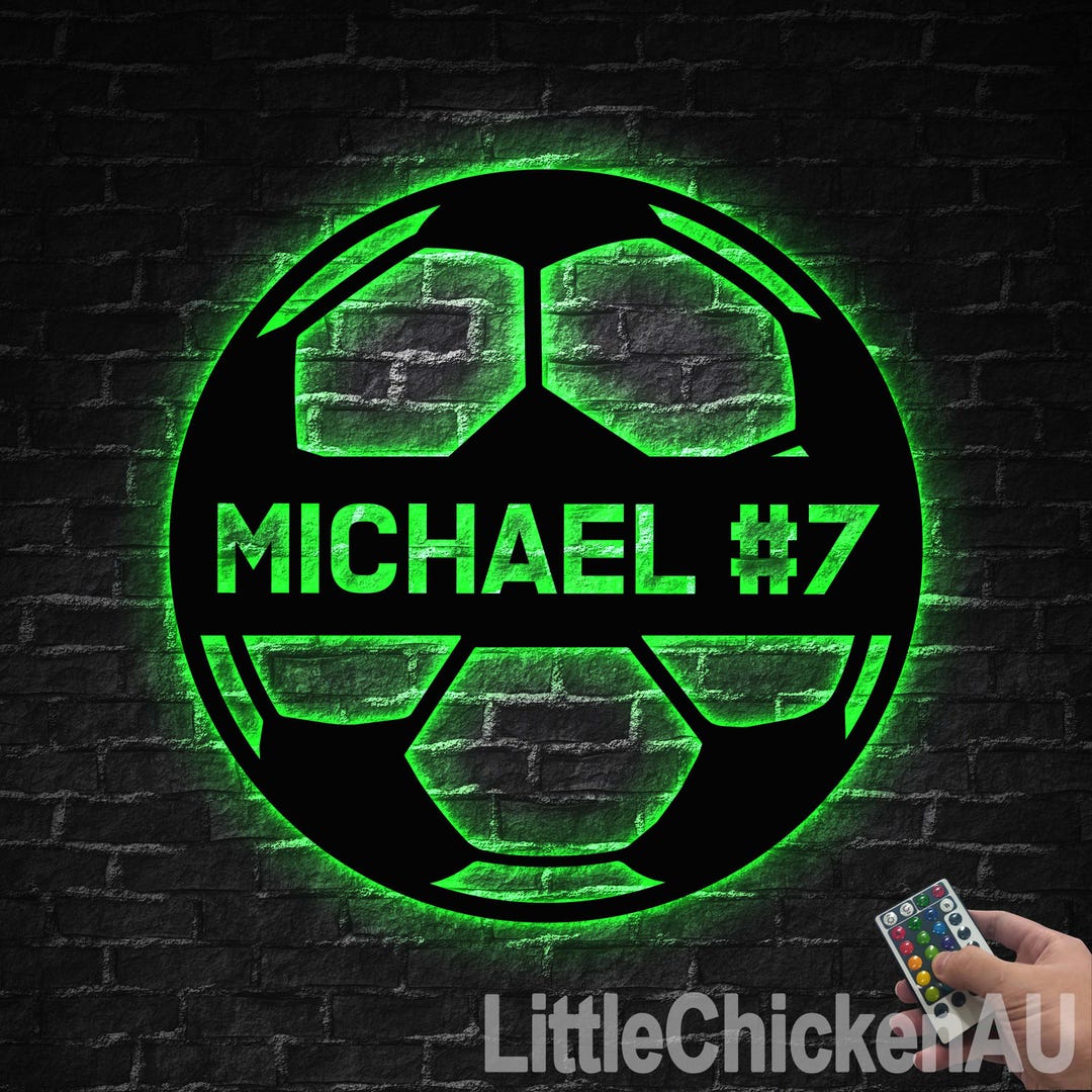 Personalized Soccer Ball Name Sign Metal Led Lights, Soccer Name Signs ...