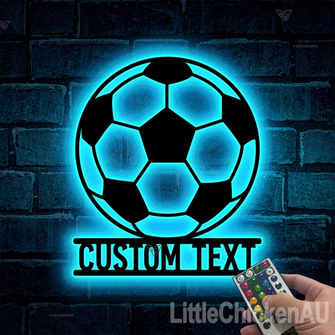 Custom Soccer Ball Metal Sign With LED Light, Sport Wall Art With ...