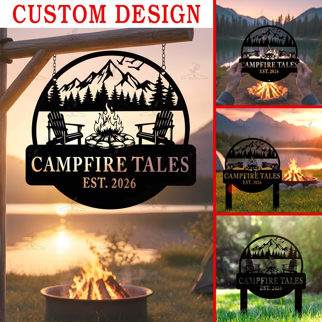 Custom Campfire Metal Sign, Camping Wall Art With Custom Name and Est ...