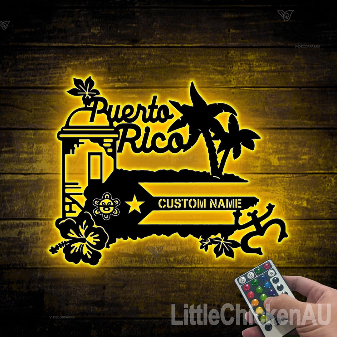 Personalized Puerto Rico Metal Sign LED Light, Born in Puerto Rico ...