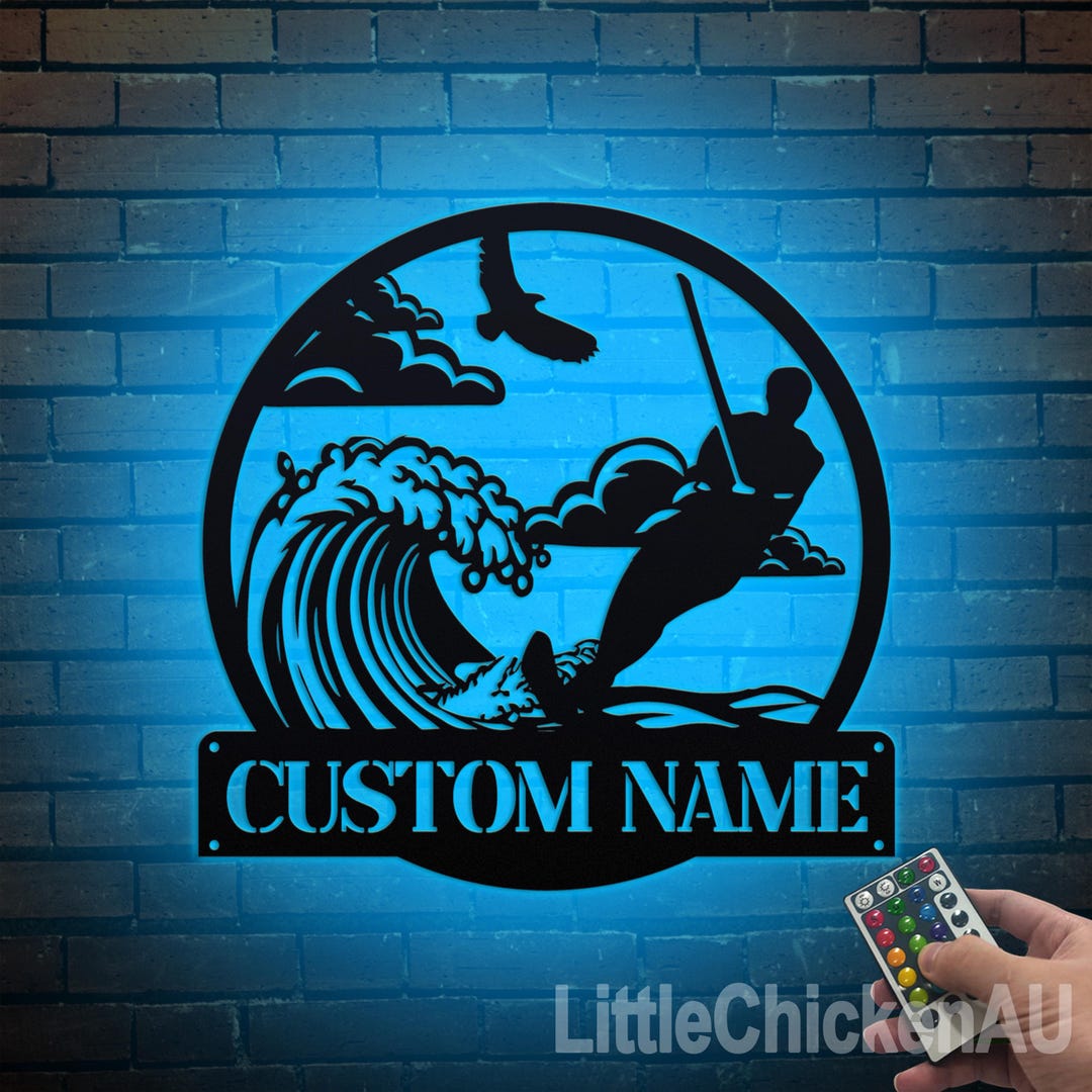 Personalized Water Skiing Metal Wall Art LED Lights, Custom ...