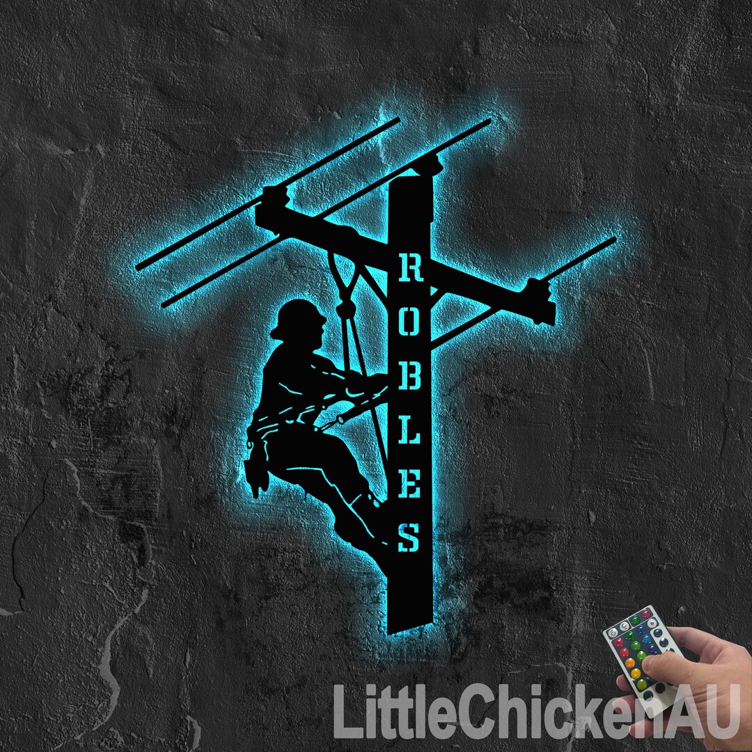 Personalized Lineman Metal Wall Art With LED Light, Custom US Lineman ...
