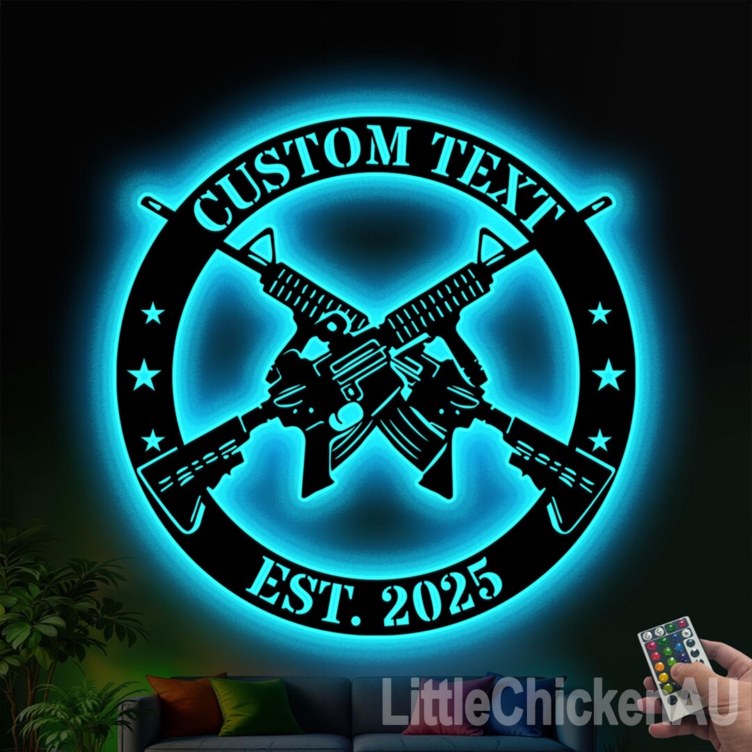 Personalized Gun American Flag Metal Sign With LED Lights, Gun Metal ...