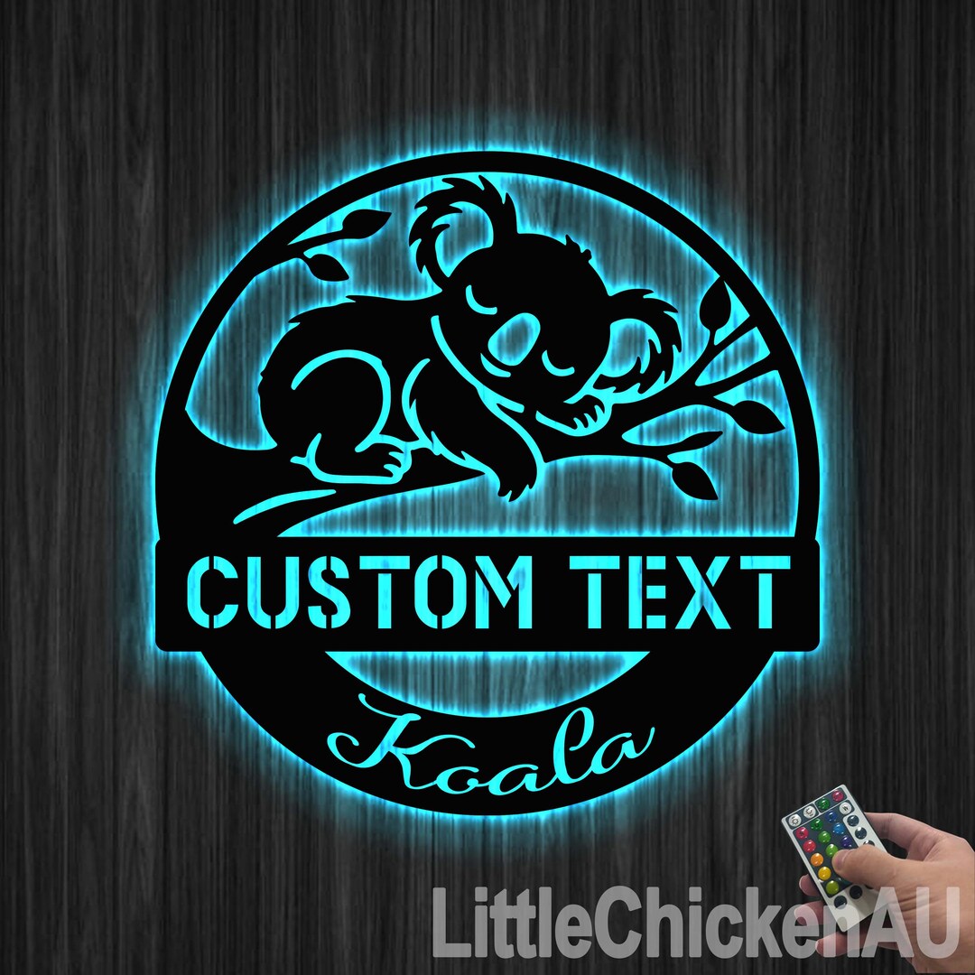 Personalized Koala Name Sign LED, Custom Metal Koala Sign, Koala Wall ...
